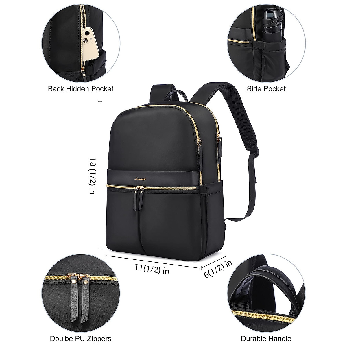 LOVEVOOK Laptop Backpack Women, Stylish Book Bag with USB Charging Port, Travel Notebook Backpack fits 15.6" Computer, for College Work Commute, Black