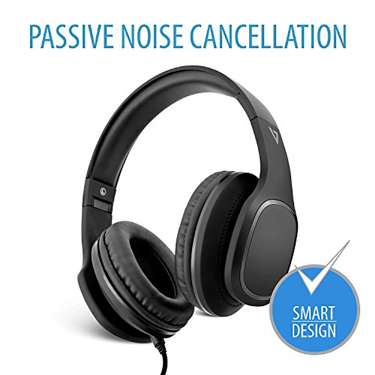 V7 HA701-3NP Over-Ear Headphones with Microphone and Volume Control, Foldable, Call Answering for Cellphones, Tablets, Smartphones, Laptop Computer, PC, Black