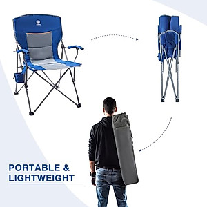 EVER ADVANCED Folding Camping Chair with Cup Holder Quad Padded Arm, Outside Portable Collapsible Steel Frame Oversized Heavy Duty Supports 300 lbs