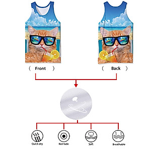 Goodstoworld Men Beach Tanks Tops 3D Printed Boys Fashion Sleeveless Shirts Juniors Hawaii Graphic 2022 Party Beach Glasses Cat T Shirt Tee