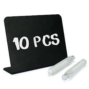 10 PCS L-Shaped Mini Chalkboard Signs, Food Label for Party Buffet with 2pcs Chalks & Clear Chalk Cases, Wedding Party Seat Chart, Dessert, Vendor Display Price Tag, Bar Pub Cafe Shop Table Decor