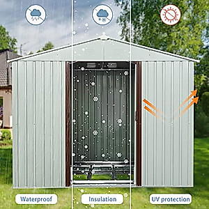 GLANZEND 8 X 4 Feet Outdoor Storage Shed, Metal Utility Tool Shed with Waterproof Sloping Roof, Punched Vents and Sliding Lockable Doors, Garden Storage House for Backyard Lawn, White