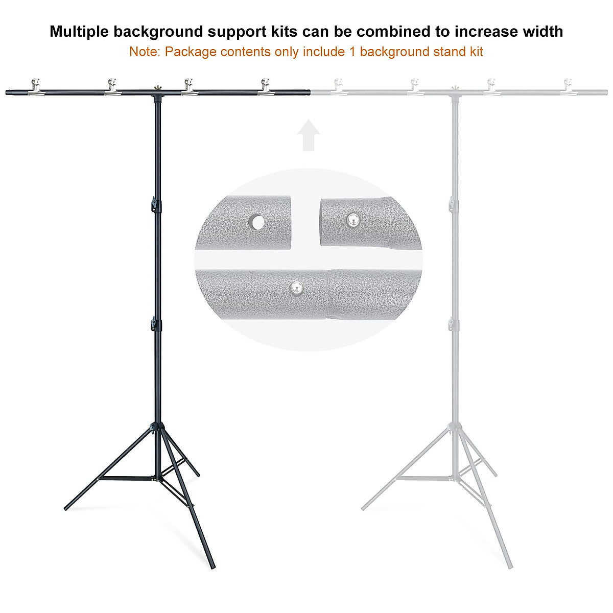 LINCO Lincostore Zenith Portable T-Shape Background Backdrop Stand Kit 5x6.7ft - 5ft Wide (Fixed) and 6.7ft High (Adjustable)- Lightweight Only 4 Lbs Easy to Carry and Storage Black