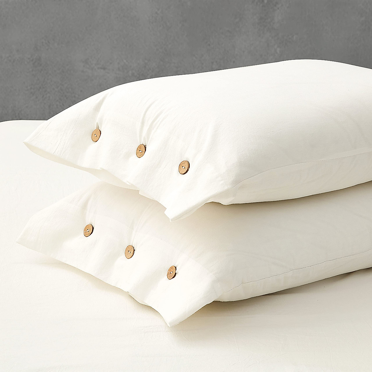 melingo Queen Duvet Covers, White Washed Cotton Duvet Cover Set, Soft, Cooling, Breathable Bedding Collection Set with Buttons Closure. Solid Color Quilt Cover (1 Comforter Cover + 2 Pillow Cases)