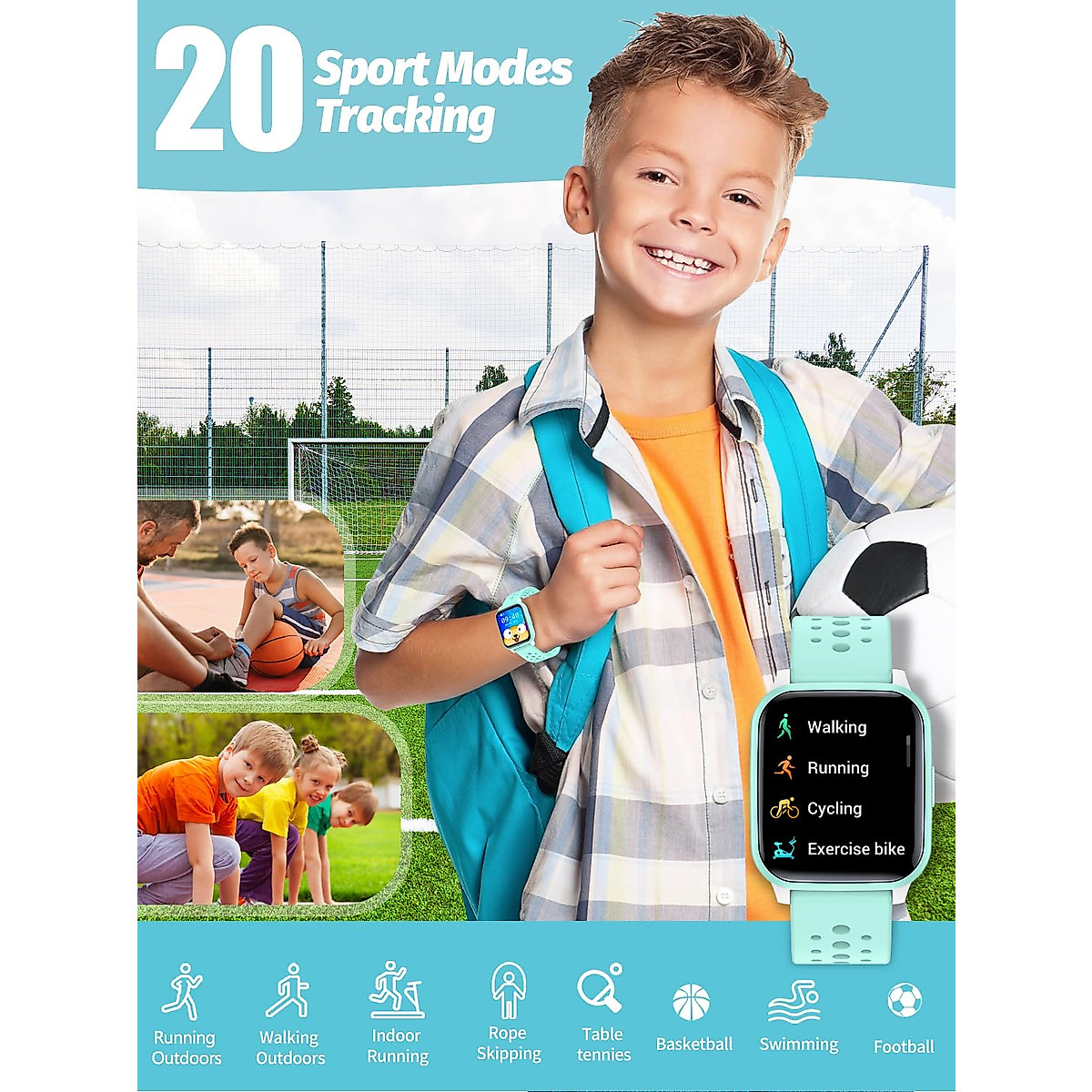 Butele Kids Smart Watch Girls Boys, Smart Watch for Kids Game Smart Watch Gifts for 4-16 Years Old with Sleep Mode 20 Sports Modes 5 Games Pedometer Birthday Gift for Boys Girls (A-Green)