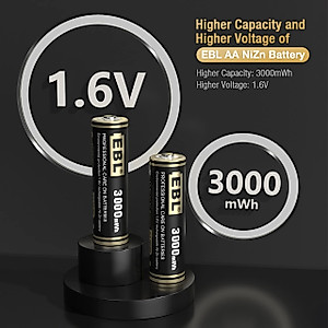 EBL 8 Pack Rechargeable AA Batteries Ni-Zn 3000mWh with 8 Bay Ni-Zn Battery Charger - 1.6V Double A Battery High Performence Battery and AA AAA Ni-Zn Battery Charger
