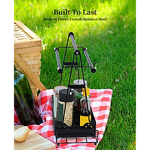 Rehuijao Grill Caddy BBQ Caddy for Outdoor Grill, Large Grill Caddy with Paper Towel Holder, Picnic Caddy for Camping, Grill Caddy Organizer for Plates and Utensils