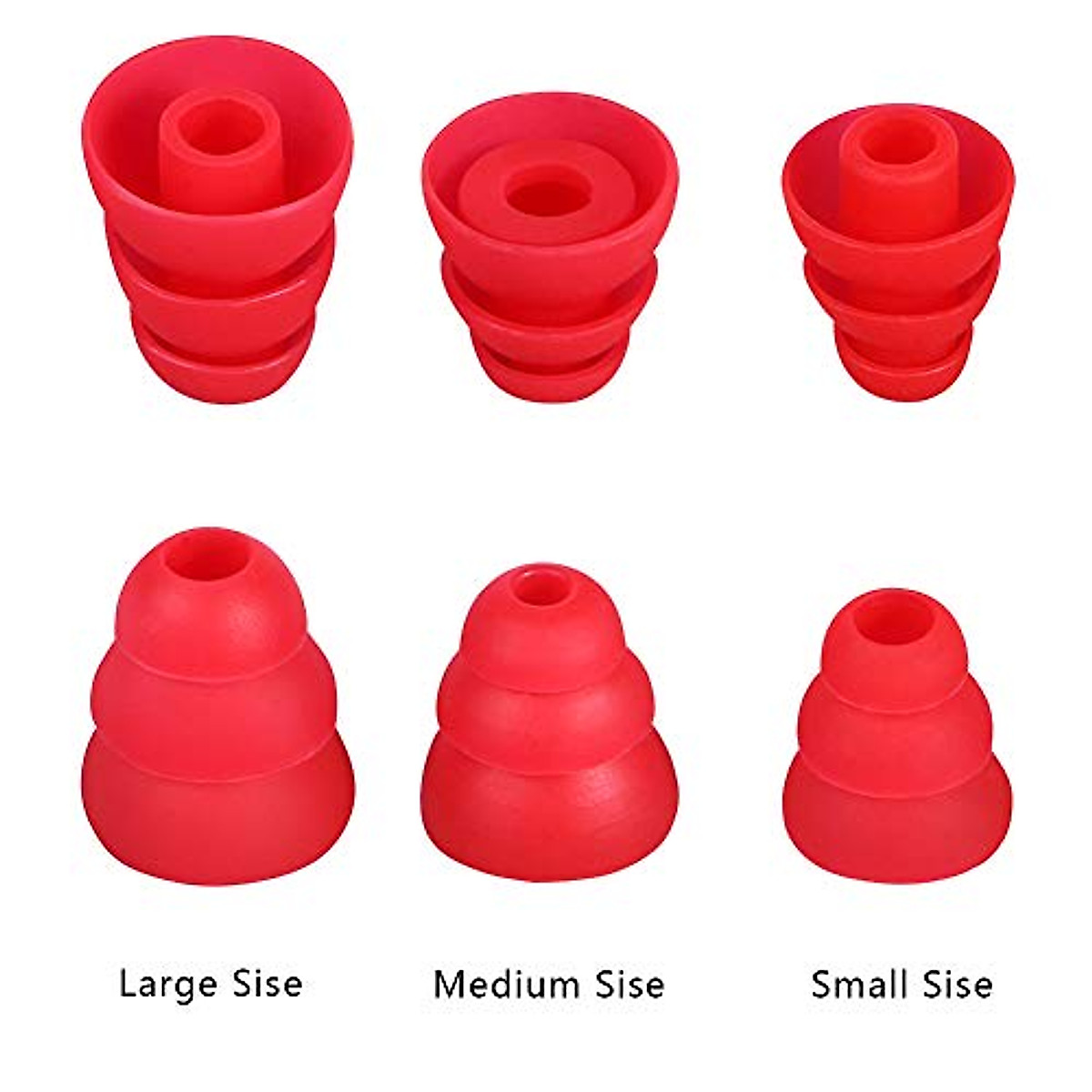 Silicone Ear Tips Triple Flange Replacement Ear Tips Three Flange Noise-Isolation Eartips Fit for Inner Hole from 4mm - 5.1mm Earphones 9 Pairs S/M/L Red