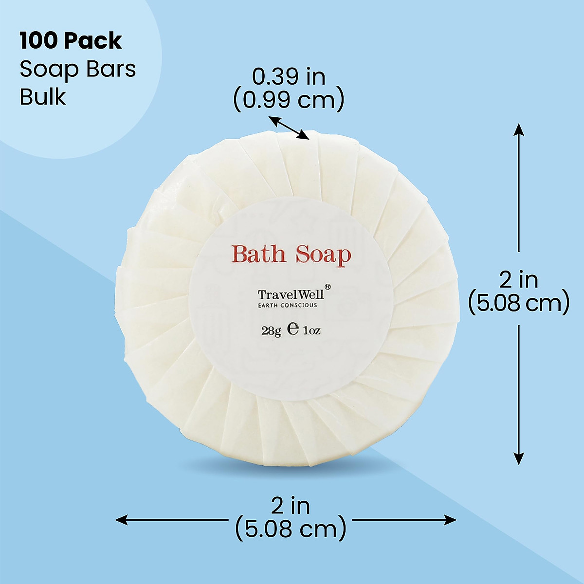 Travel Well Bar Soap Bulk - 100 Pack, 1.0 oz Travel Size Soap Bars - Individually Wrapped For Hotels and Motels - Great for Vacation Rental and Airbnb Toiletries or Hygiene Kits Supplies