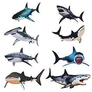 8 Pieces of Sharks Wall Stickers Peel and Stick Shark Wall Decals Sharks Removable Shark Decorations Sea Creature Animal Decal for Party Room Nursery Home Decor