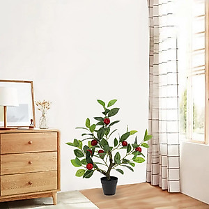 Gresorth 20" Artificial Red Apple Tree Fake House Green Plant Fruit Decoration with Plastic Pot Realistic Leaves for Home Table Office Garden Indoor Outdoor