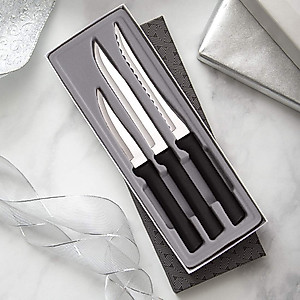 RADA Cooking Essentials Knife Starter Gift 3 Piece Black Handled Set With Knife Sharpener