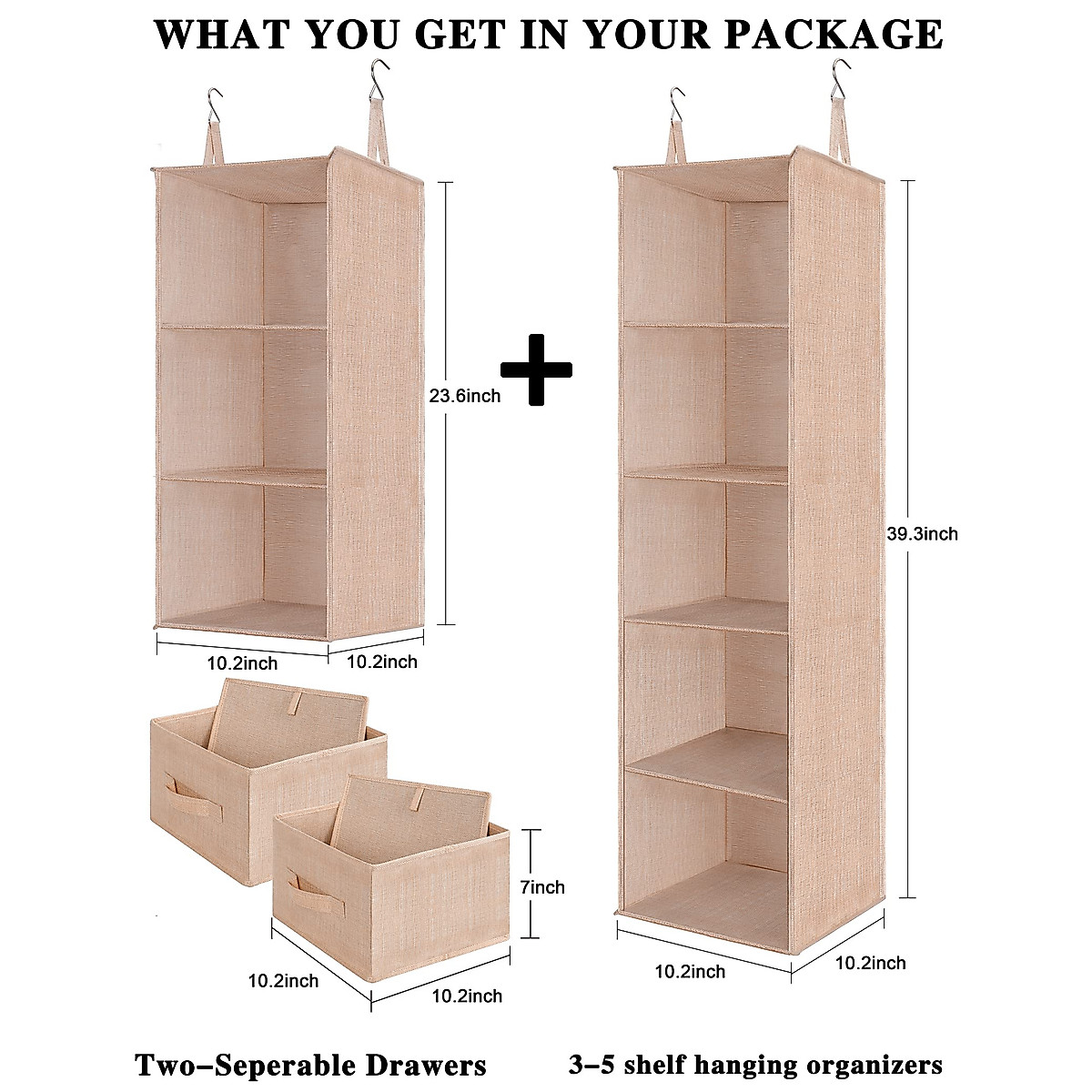 COSIFO 8-Shelf Hanging and Storage with 2 Drawers, 3-Shelf and 5-Shelf Separable Closet Organizers and Storage, Pink Collapsible Hanging Closet Shelves, Baby Nursery Storage Closet Organizer