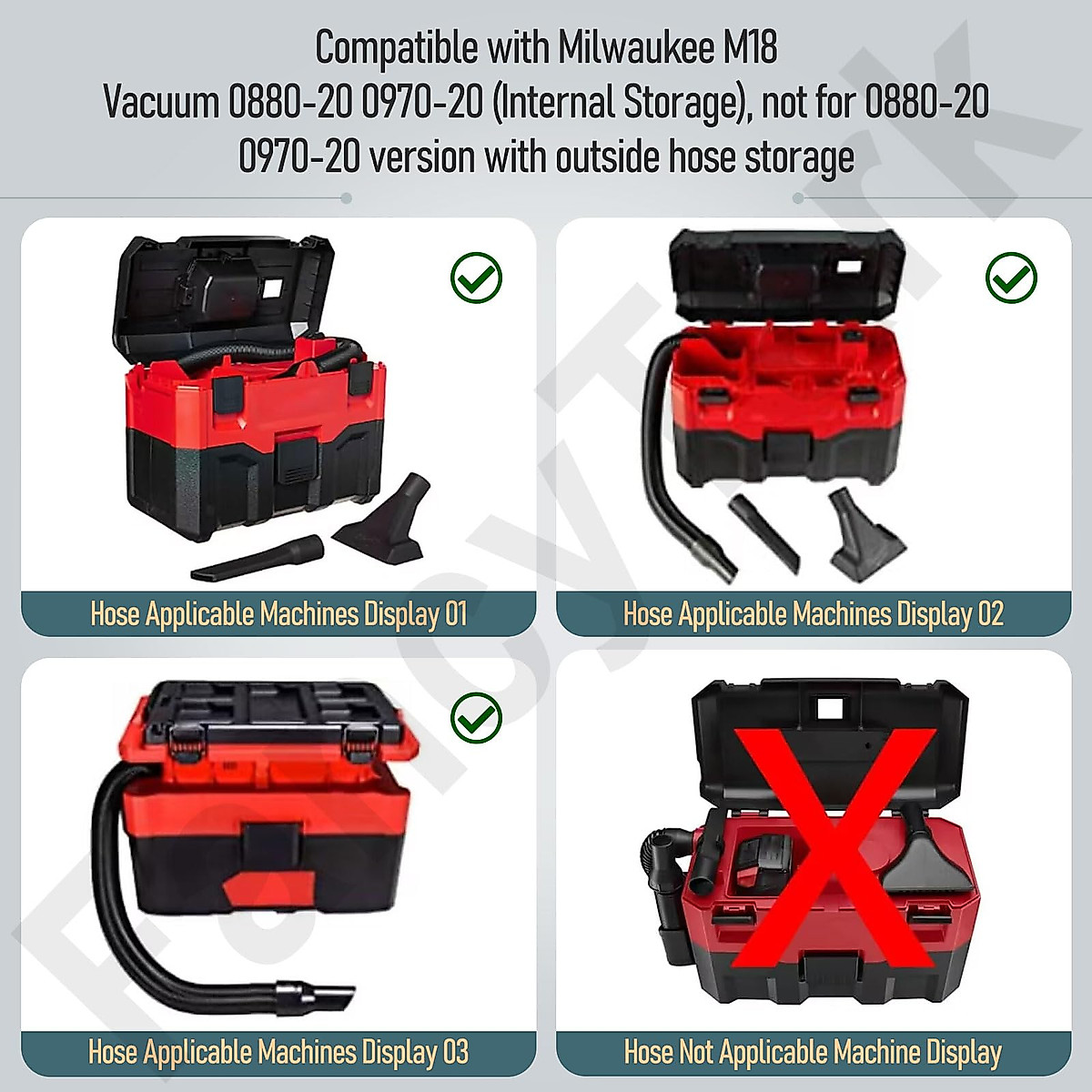 14-37-0105 18v/28v Wet/Dry Vac Hose Assembly for Milwaukee M18 Vacuum 0880-20 0970-20 w/Attachments Adapter Kit (Internal Storage)