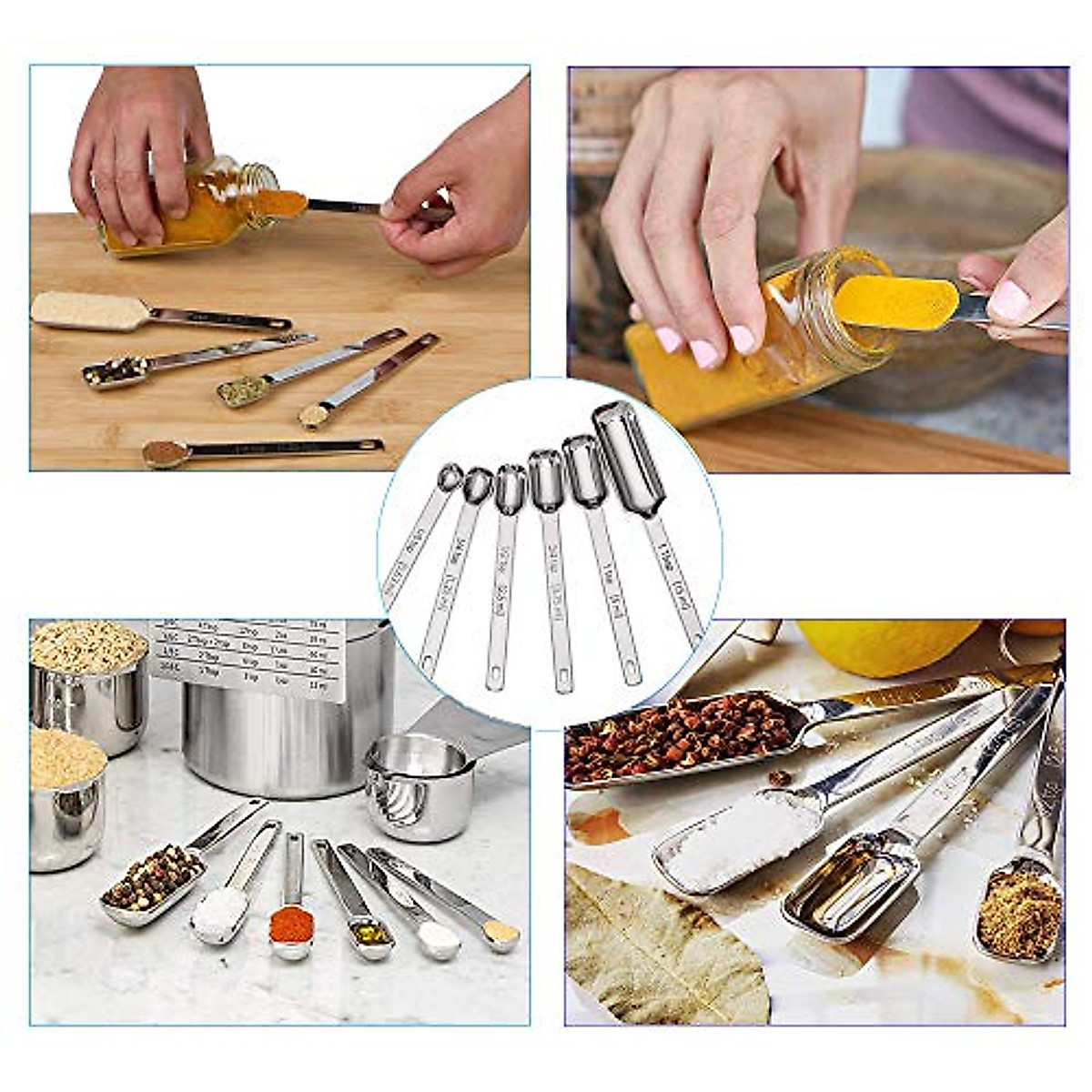 Stainless Steel Measuring Spoons and Cups Combo, Set of 13 Pieces, Stackable Set,Silver