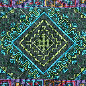 Eyes of India Embroidered Boho Bolster Throw Pillow Cover, Long Lumbar Rectangle Bohemian Cushion Case Sofa Couch, Decorative Accent Bed Living Room, 14x32 inch (36x80 cm), Green Purple