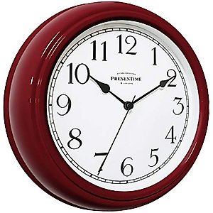 PresenTime & Co Chic Home Collection 10" Molly Clock, Silent No Ticking, Red Color
