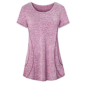 Plus Size Workout Clothes for Women,Cucuchy Loose Fit Yoga Shirts Tops Fitness Gym Shirt Short Sleeve Flowing Hem Training Top Comfy Hiking T Shirt Breathable Cycling Golf Clothing Light Red 2XL