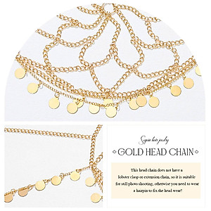 Yean Adults Gold Head Chain Sequins Headband Bohemian Hair Jewelry Tassel Festival Costume Headpiece for Women and Girls