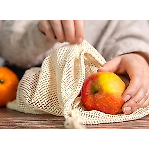 Mesh Produce Bags |Cotton Mesh Bags for Vegetables| Reusable Produce Bags Onion Storage Bags | Mesh Grocery Bag Vegetable Bag Fruit bag Food Bag| 9"x12" 6-Pack