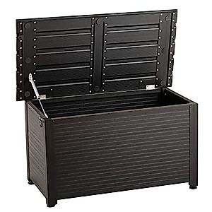 TECSPACE 100KG bearing capacity, swimming pool/indoor/outdoor storage box ，100% Aluminum Deck Box Outdoor/Indoor Storage Box Waterproof,Japanese Environmental Spray &Sun Protection Technology,Black Patio Storage Box For Cushion,Garden Tools,Pool Toys
