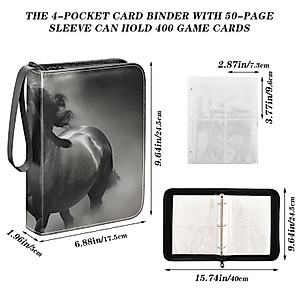 PYBUG Horse Trading Card Binder with Nylon Strap 4-Pocket Waterproof PU Leather Card Collection Binder for 400 Cards Sturdy Card Holder Folders for Game Cards,Sports Cards