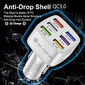 Amiss Car Charger Adapter, 6 USB Multi Port, Fast Charger, Include QC 3.0 and 5 Other Ports, Car Interior Accessories, Fit for iPhone 13/12/11/pro, Samsung Galaxy/Note S10/S9/S8 - White（2PCS）