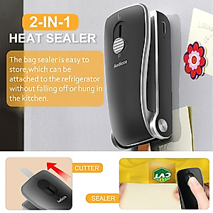 Mini Bag Sealer, USB Rechargeable Chip Bag Sealer Heat Seal, 2 in 1 Bag Sealer Heat Seal with Cutter, Portable Bag Resealer for Plastic Bags Snacks & Food Storage(Black)