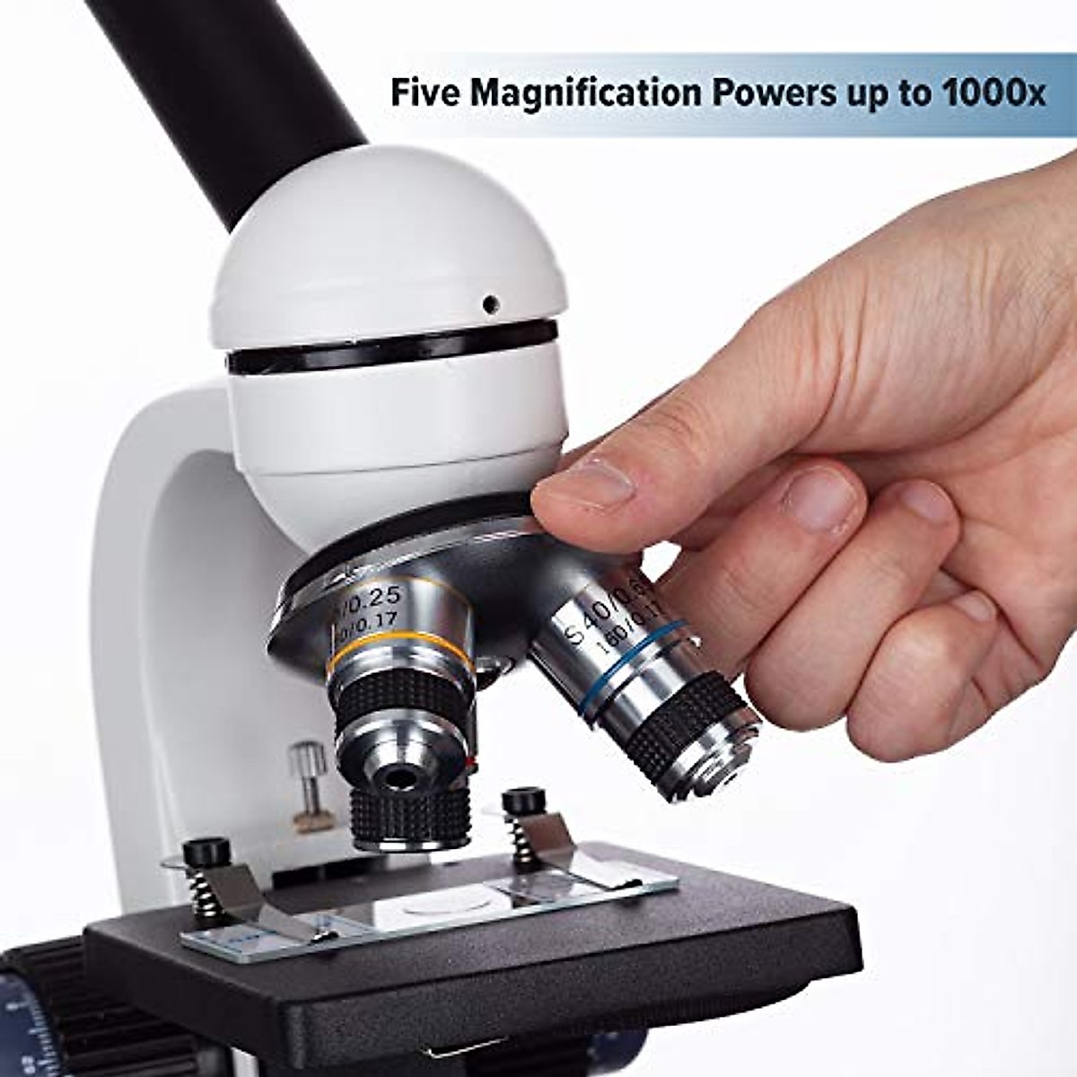 AmScope M150C-E-A 40X-1000X LED Cordless All-Metal Framework Full-Glass Optical Lens Student Compound Microscope with Coarse & Fine Focusing + Digital Camera USB Imager