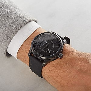 Diesel Rasp Stainless Steel and Silicone Three-Hand Analog Men's Watch, Color: Black (Model: DZ1807)