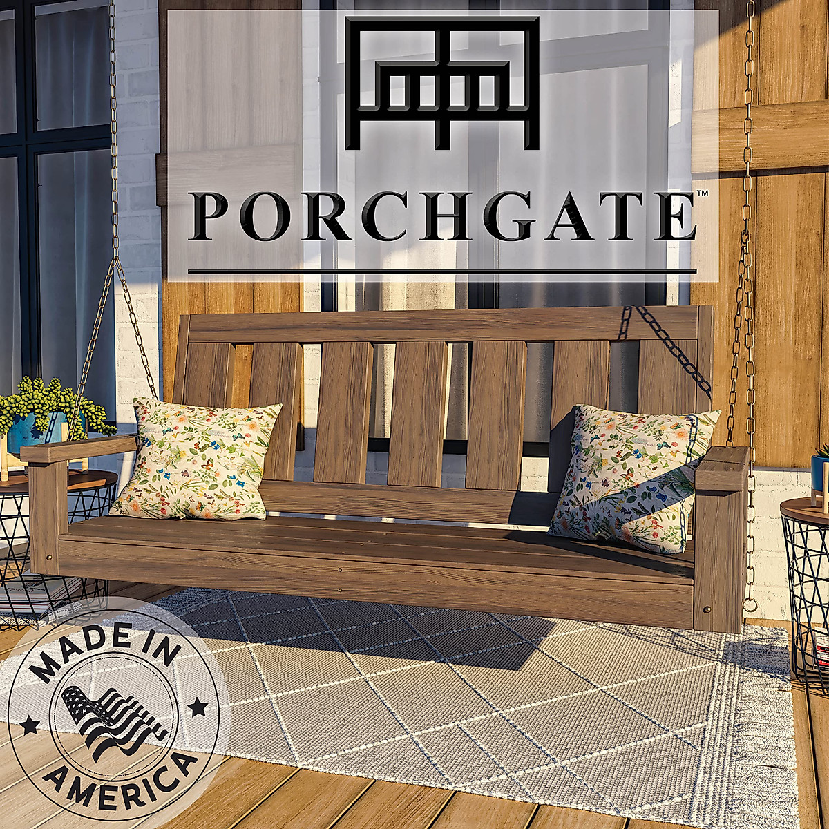 Porchgate Amish Heavy Duty 700 Lb Ardmore Porch Swing W/Chains (5 Foot, Warm Walnut Stain)