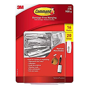 Command Medium Wire Hooks, 16 Hooks, 20 Strips