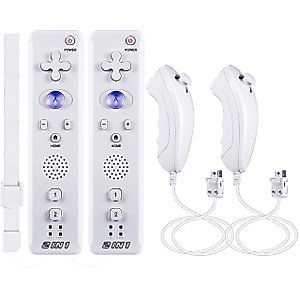 Suily Built-in Motion Plus Remote + Nunchunk Controller 2 in 1 Set Compatible for Wii (2* Black Set)