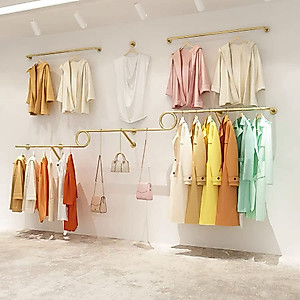 NABOOJ Gold Clothing Rack, Free-Standing Industrial Pipe Clothes Rack Display Rack, on Wall for Hanging Clothes Retail Display
