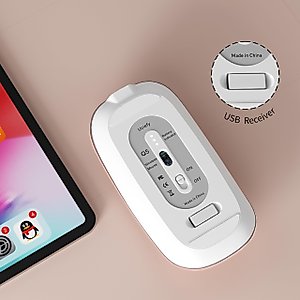 Uciefy Q5 Slim Rechargeable Wireless Mouse, 2.4G Portable Optical Silent Ultra Thin Wireless Computer Mouse with USB Receiver and Type C Adapter, Compatible with PC, Laptop, Desktop (Rose Gold)