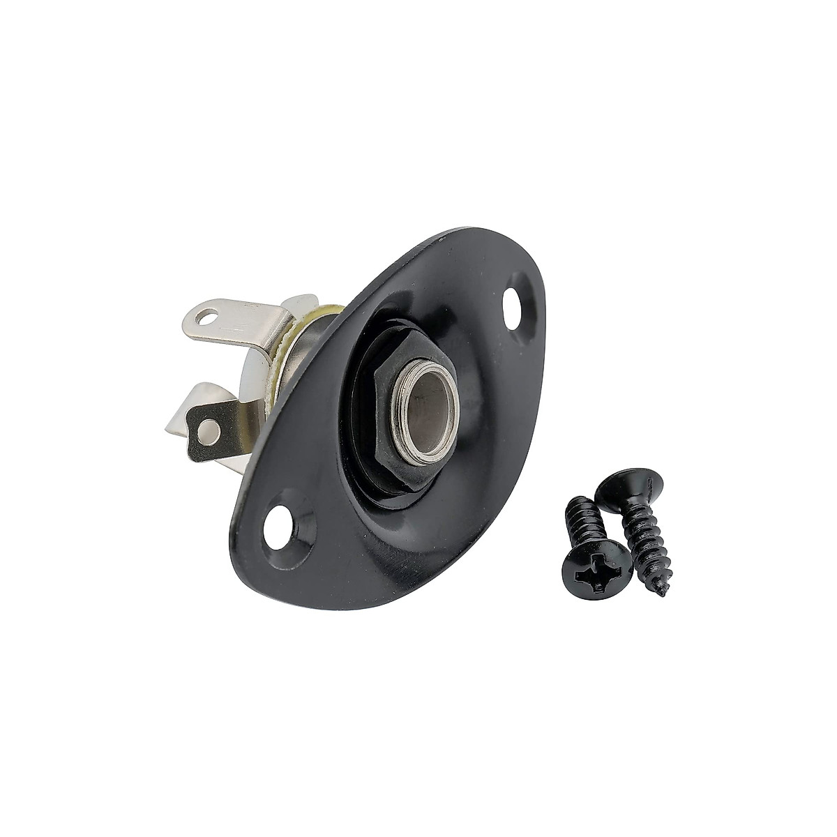 Musiclily 1/4" Oval Guitar Input Jack Output Jack Plate Socket for Strat Tele Style Electric Guitar Replacement Parts, Black