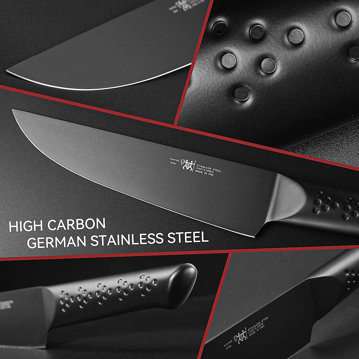 HUNTER.DUAL Knife Sets for Kitchen with Block, HUNTER.DUAL 15 Piece Knife Set with Built-in Sharpener, Dishwasher Safe, German Stainless Steel, Elegant Black