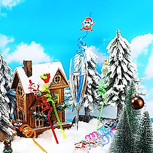 24 Pieces Christmas Drinking Straws with Cartoon Decorations, Christmas Drinking Plastic Straws Reusable, Christmas Party Swirly Straws Beverages Straws for Christmas Birthday Party Favors, 6 Styles