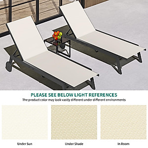 YITAHOME Patio Chaise Lounge Set of 3, Aluminum Outdoor Lounge Chairs with Side Table, Adjustable Backrest Poolside Loungers with Wheels for Pool Beach Patio Lawn Porch -Beige