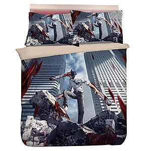 Znosng Chainsaw Man Woman Duvet Cover Set Bedding Set 3 Piece Twin/Full/Queen/King Comforter Sets 1 Duvet Cover and 2 Pillow Shams Microfiber Bedspread Game for Kids Adults (Denji 1, Twin)