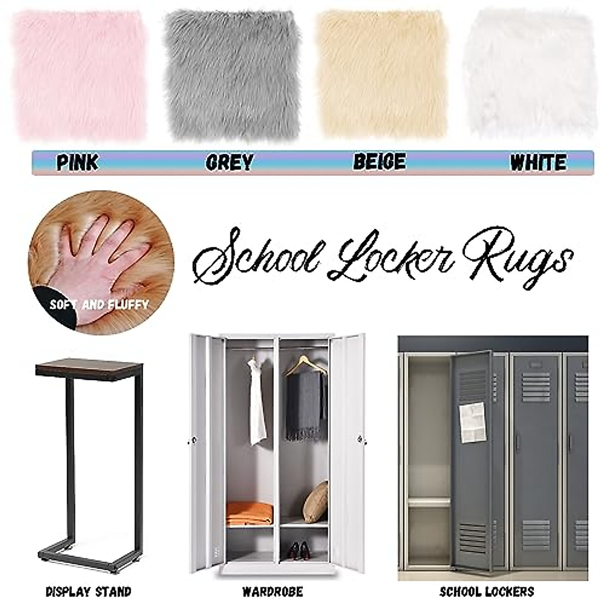 3-Pack School Locker Rugs, 12x12inch Square Plush Cushion Fluffy Area Rug, Mini Carpet Soft Locker Rug Locker Carpet with Non-Slip Back for Middle School Locker Decor Jewelry/Nail Photography (White)