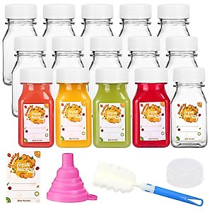 Moretoes 4oz Shot Bottles with Caps, 15pcs Plastic Juice Bottles, Beverage Containers Bulk with Lids for Juicing, Smoothies, Drinking, Fridge