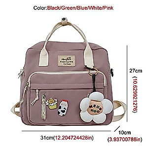 Kawaii Backpack with Bear Pendant, Aesthetic Canvas Students Schoolbag Shoulder Tote Bag Casual Daypack Back to School (Green) Large