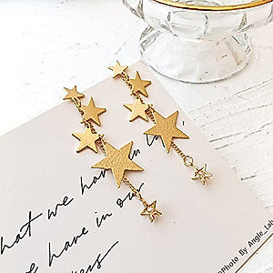 18k Gold Star Long Tassel Dangle Earrings for Women Shooting Star Earrings Meteor Lucky Star Pearl Drop Earrings Jewelry (Gold)