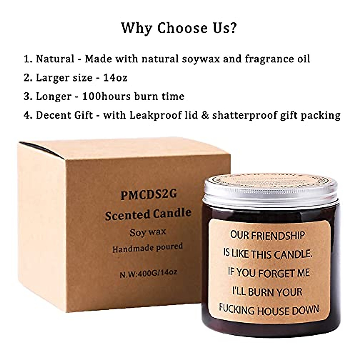 PMCDS2G Scented Candles Best Gift for Men & Women Birthday 14oz 100hour Long Burn Time Lavender Fragrance (Our Friendship is Like This Candle. IF You Forget ME I'll Burn Your FXXKING House Down.)