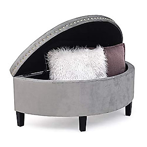 Homebeez 43.5" Half Moon Storage Ottoman Bench, Lift Top Velvet Storage Ottoman Bench for Bedroom Living Room(Light Gray)