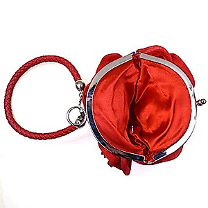 Goclothod Women Rose Shaped Clutch Soft Satin Wristlet Handbag Wedding Party Purse Red