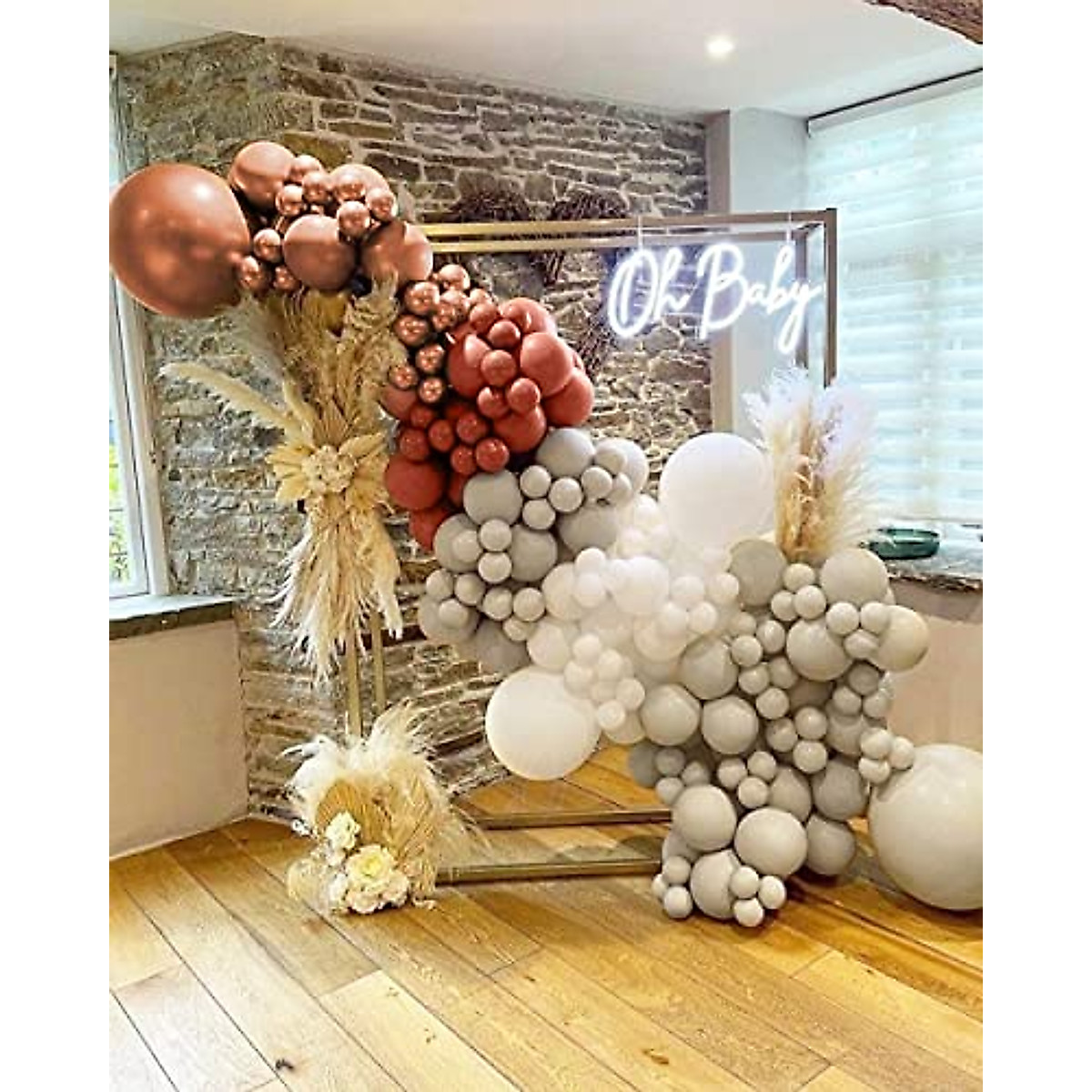 Boho Baby Shower Decorations, SKEFOLI 88PCS Pink Balloon Arch Kit with Beige Brown Double Stuffed Balloons Rose Gold Balloons Boho Balloon Garland for Birthday Party Bridal Shower Valentine Wedding