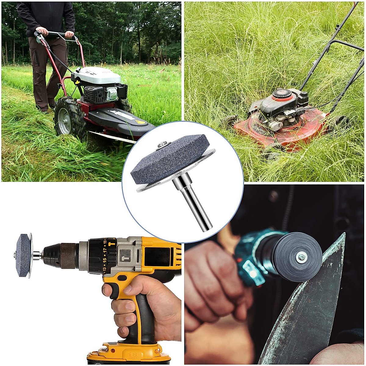 cenoz Lawn Mower Blade Sharpener with Steel Backing 5 Pack, 【New】 Lawnmower Dull Blade Sharpener, Universal Multi-Sharp Rotary Lawn Mower Blade Sharpener, and Free Balancer for Any Power Hand Drill
