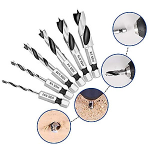 COMOWARE Brad Point Stubby Drill Bit Set for Wood, 6pcs HSS 4241 Steel with 1/4-Inch Quick Change Hex Shank